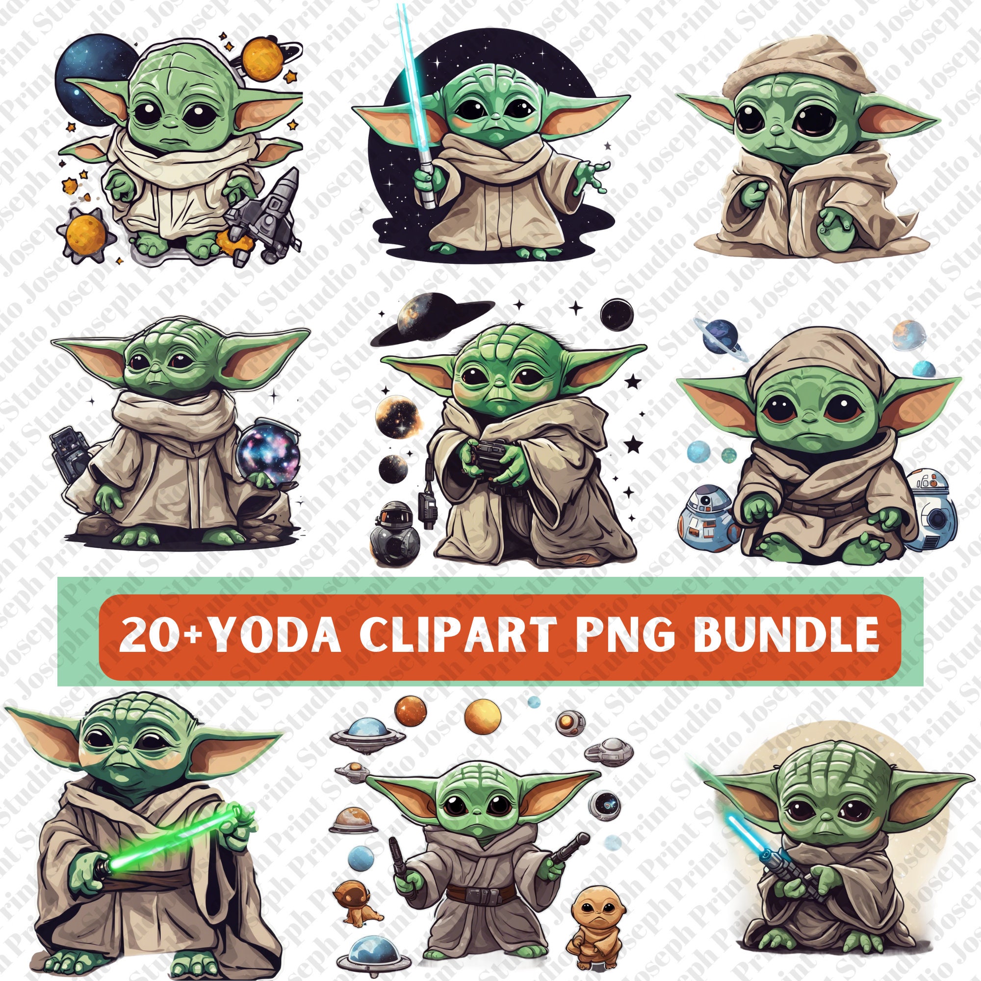 Baby Yoda Clipart PNG Bundle Sticker Sublimation Sublimate Space Wars Galaxy, Grogu, 20oz, Baby ...