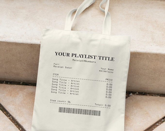 Custom Song Receipt Tote Bag | Personalized Music Playlist Canvas Tote ...