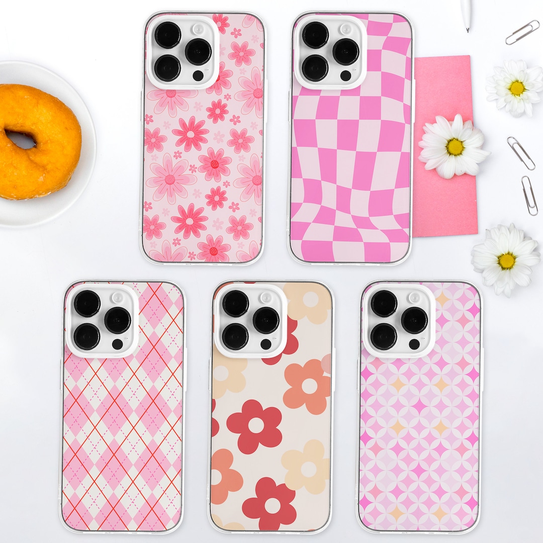 Preppy Pink Aesthetic Magsafe Phone Case | Preppy Flower Phone Cover | Pinkie Checkered Phone ...