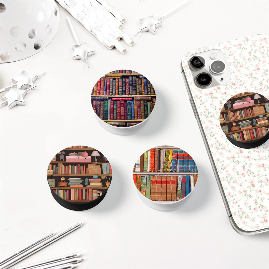 Vintage Bookshelf Aesthetic Kindle Grip, Favorite Book Phone Grip ...