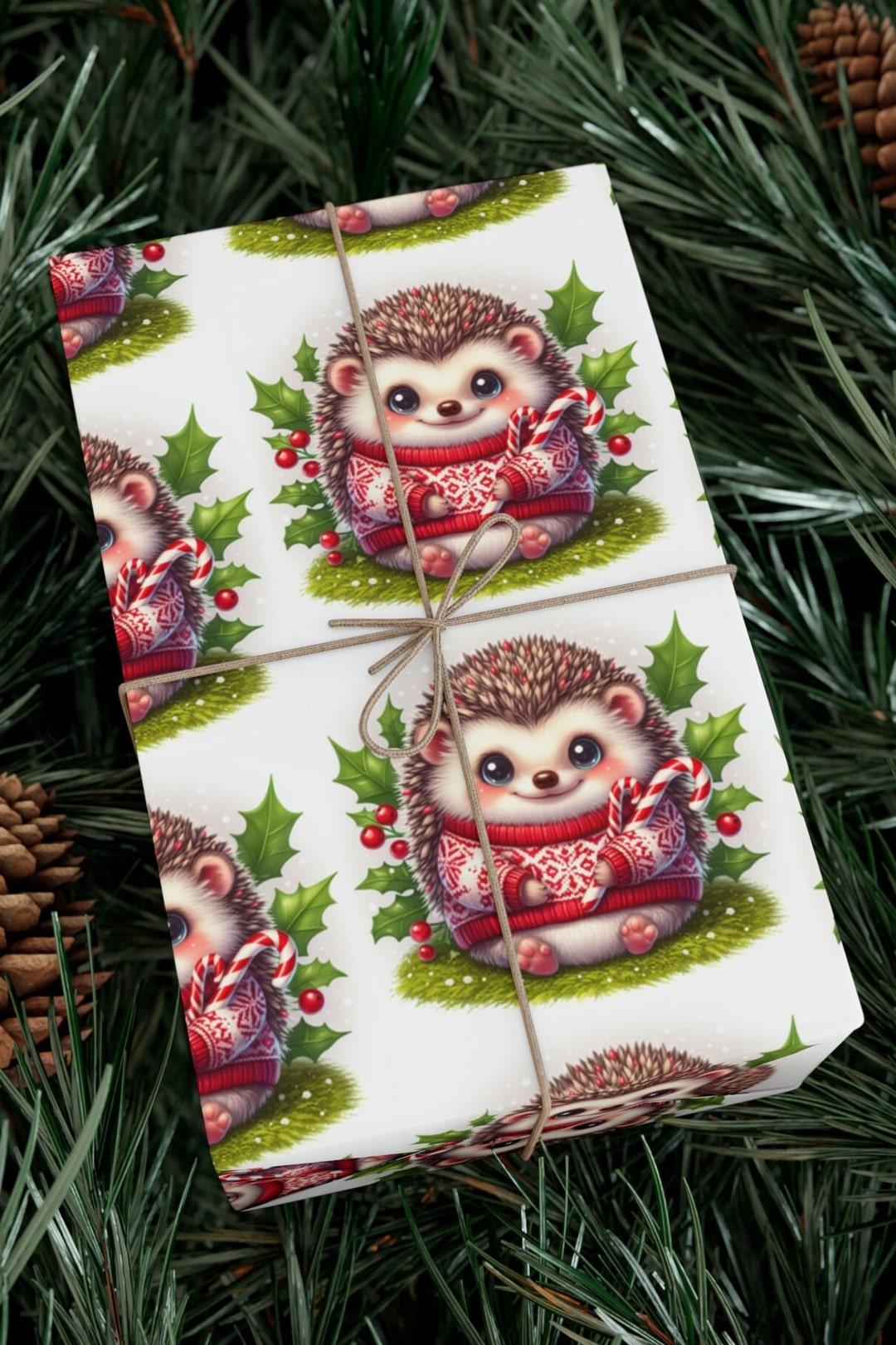 Holiday Hedgehog Candy Cane Wrapping Paper Christmas, Birthday, Holiday ...