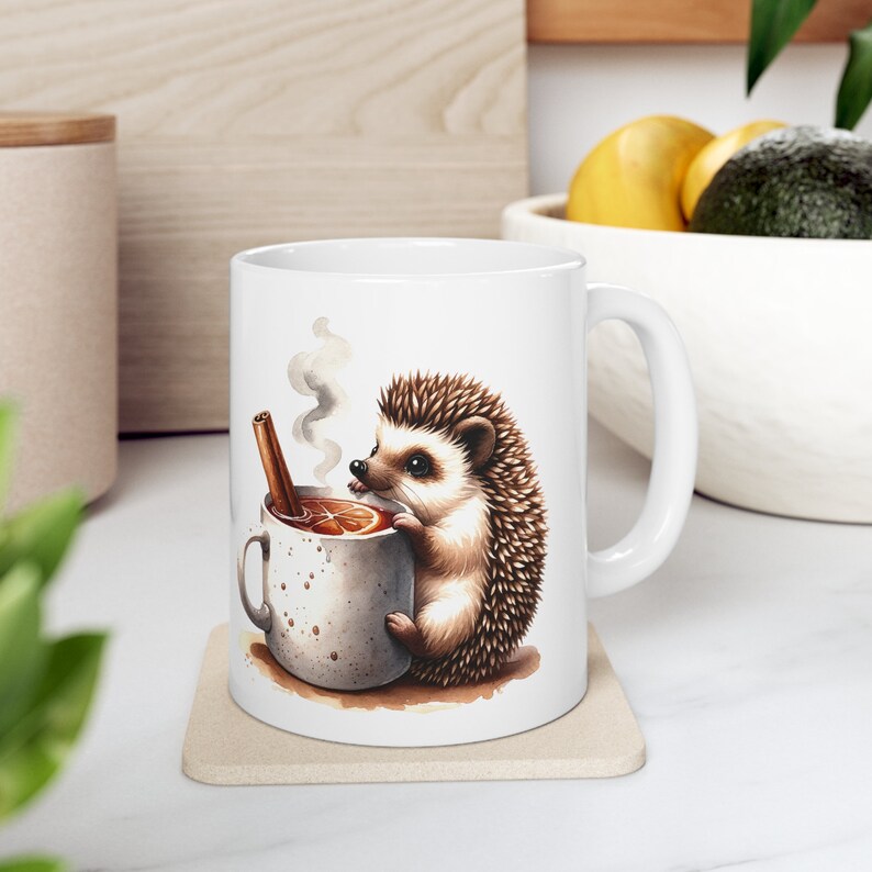 Hedgehog With Cup of Coffee Ceramic Mug 11oz Hot Chocolate, Cocoa ...