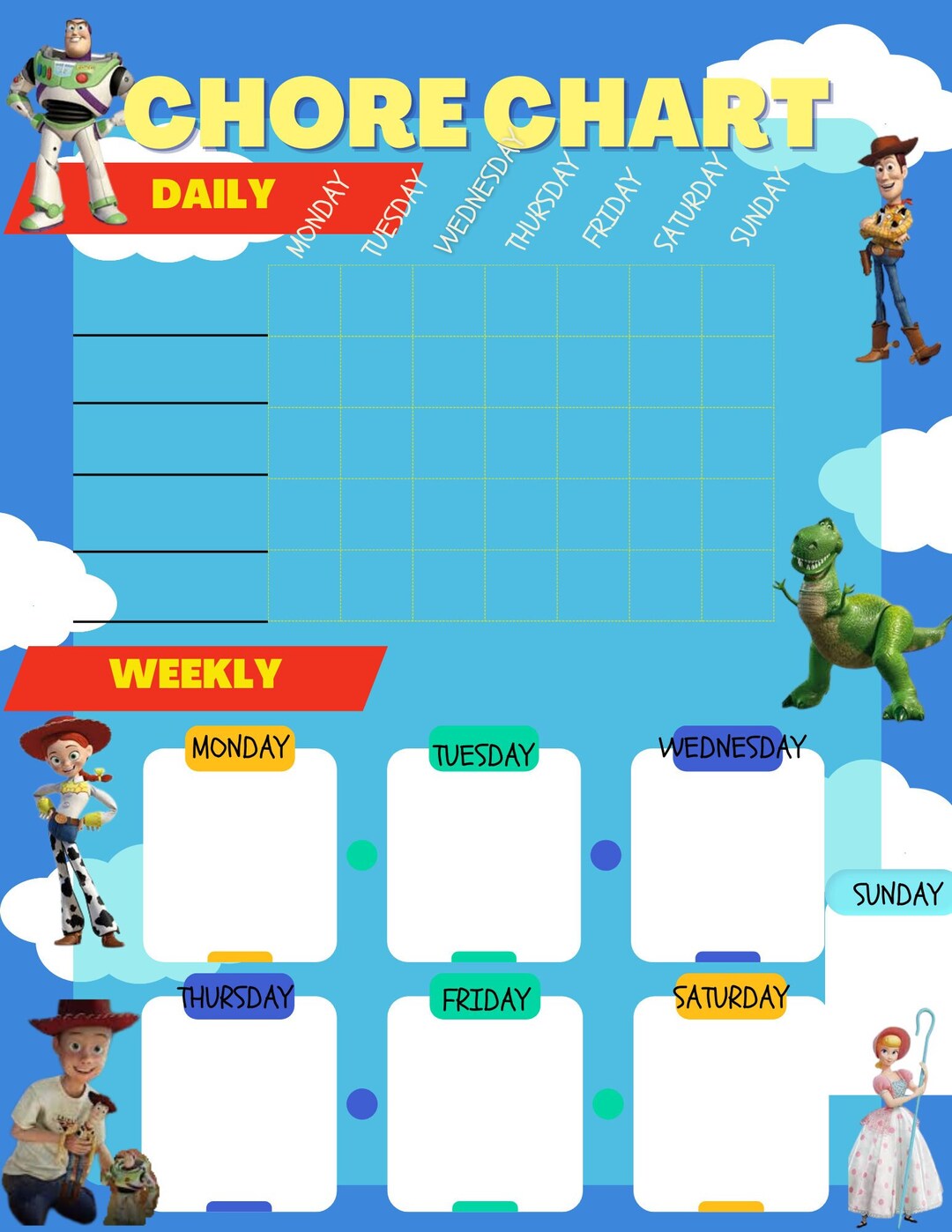 Kids Chore Chart Template Toy Story - Etsy