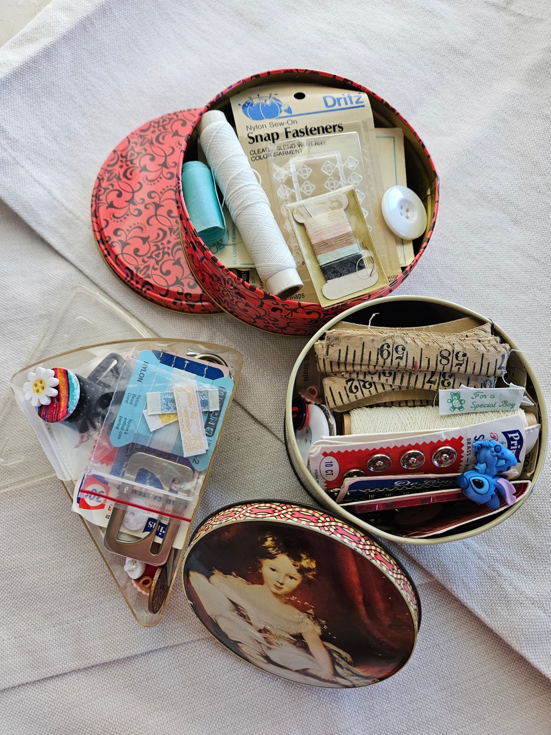 Vintage Sewing Notions/supplies in Old Tins - Etsy