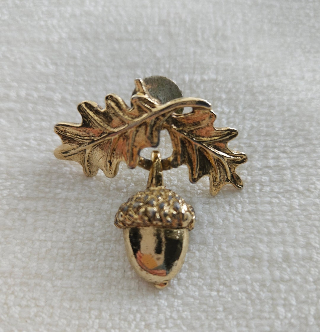 Camco Oak Leaf With Acorn Dangle Lapel Hat Pin, Gold Toned - Etsy