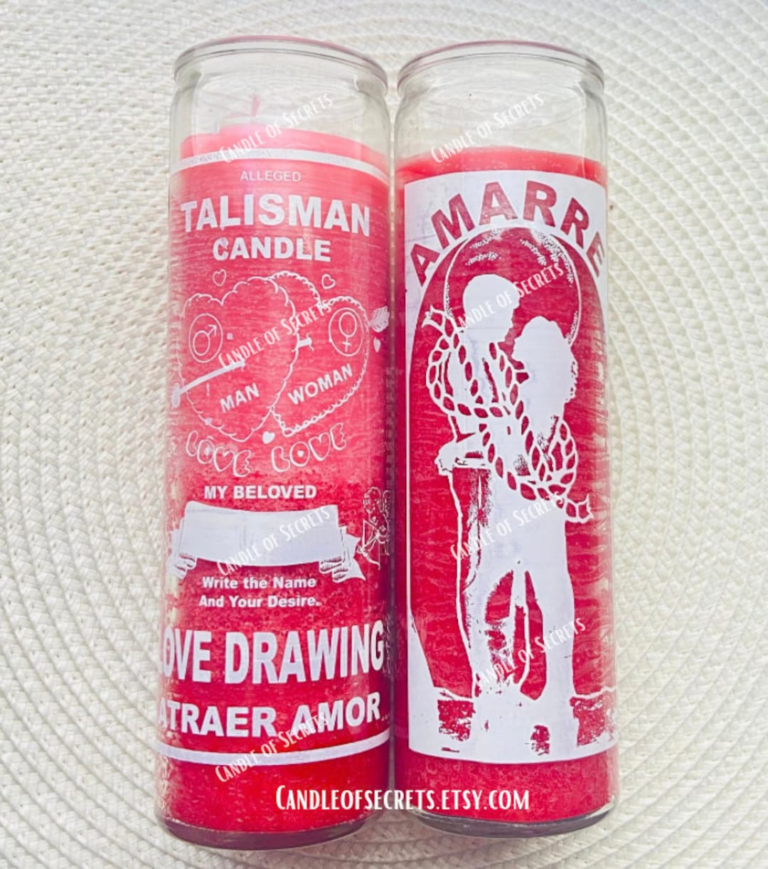 Talisman Love Drawing Glass Candles, Amarre Glass Candles, Love Spells ...