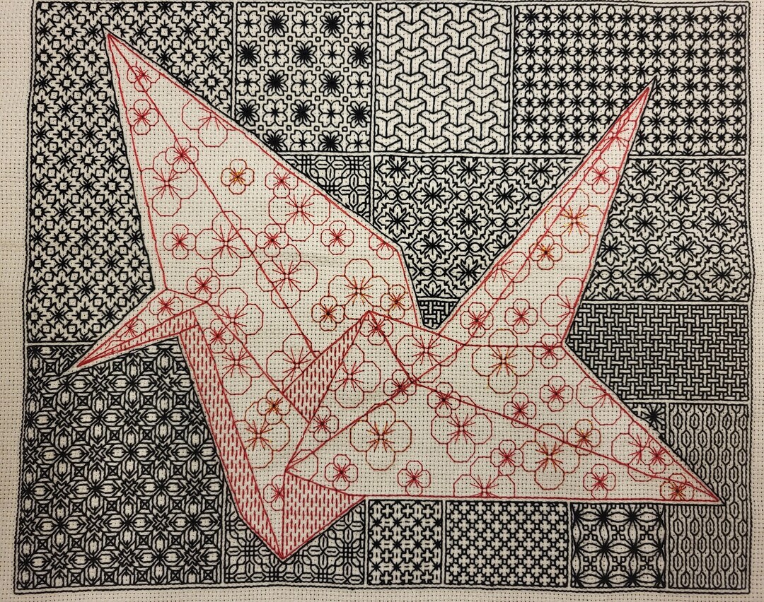 Origami Crane Blackwork Embroidery - Etsy