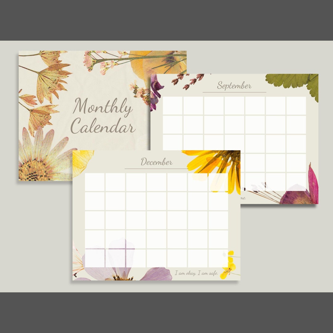 Digital Calendar Monthly Calendar Floral Calendar Digital - Etsy