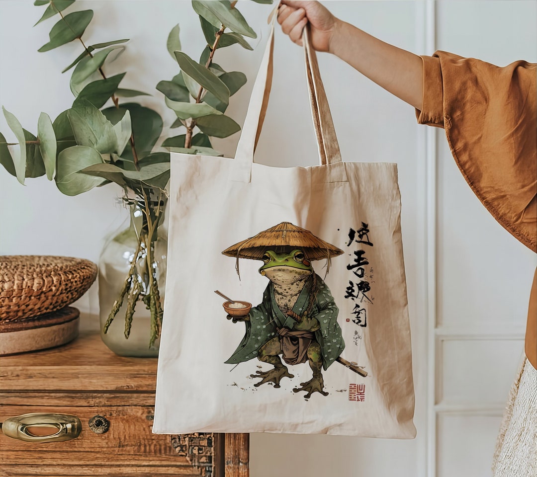 Japanese Frog Tote Bag, Frog Samurai Kanji Tote, 100% Cotton ...