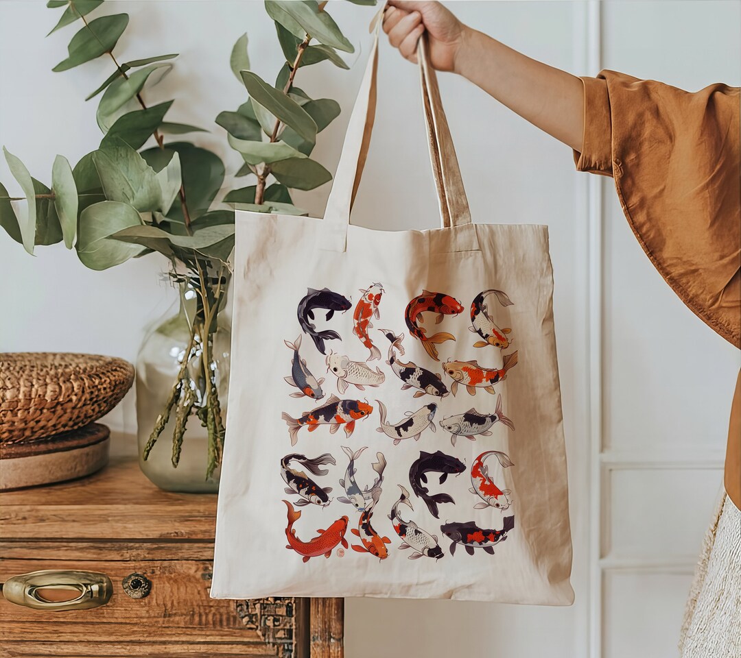Authentic Japanese Koi Fish Tote Bag, 100% Cotton, Sustainable Style ...