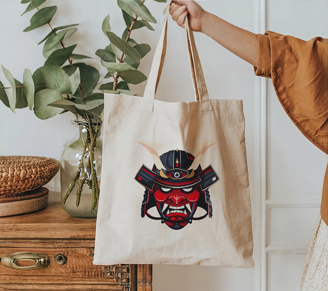 Samurai Helmet Tote Bag, Japanese Kabuto Tote Ninja Bag Book Lovers ...