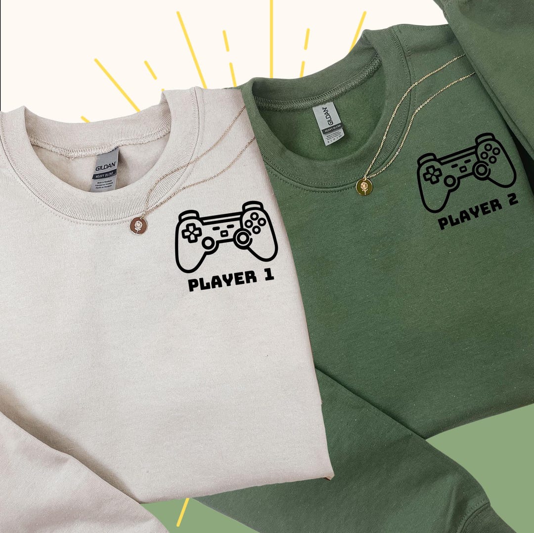 Gamer Couples Sweatshirt Player 1 Player 2 Sweater Retro Video Games ...