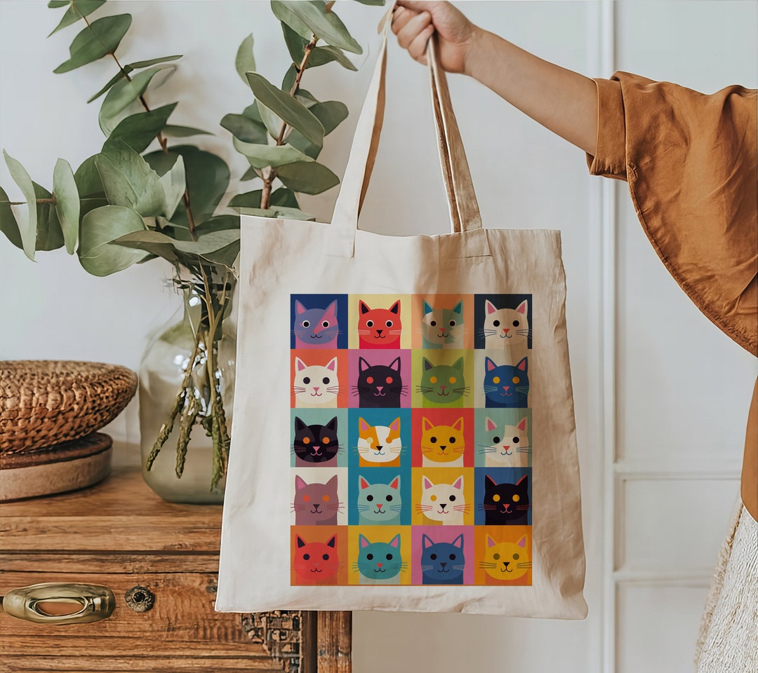Colorful Cat Themed Tote Bag, 100% Cotton, Sustainable Style for Every ...