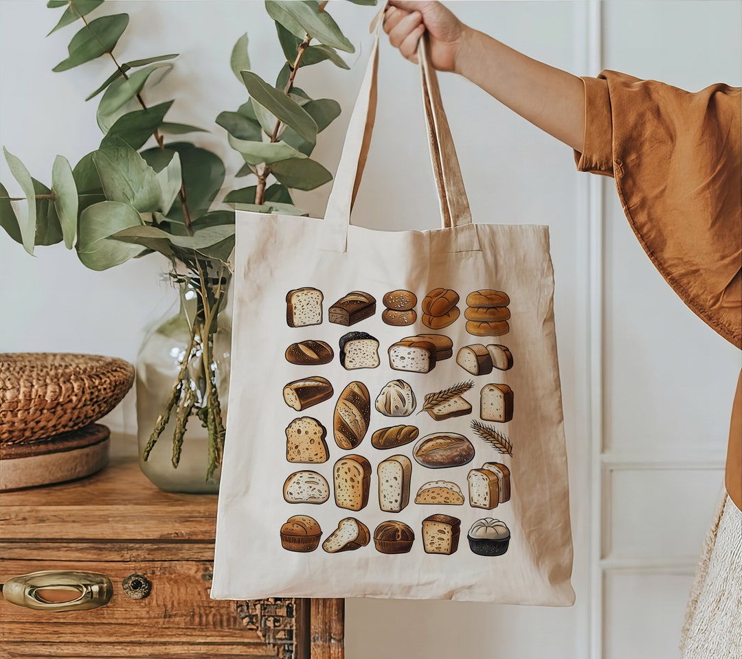 Cute Bread Tote Bag, Sourdough Bread Tote Bag, 100% Cotton, Sustainable ...