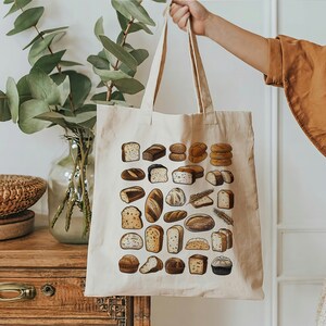 Cute Bread Tote Bag, Sourdough Bread Tote Bag, 100% Cotton, Sustainable ...