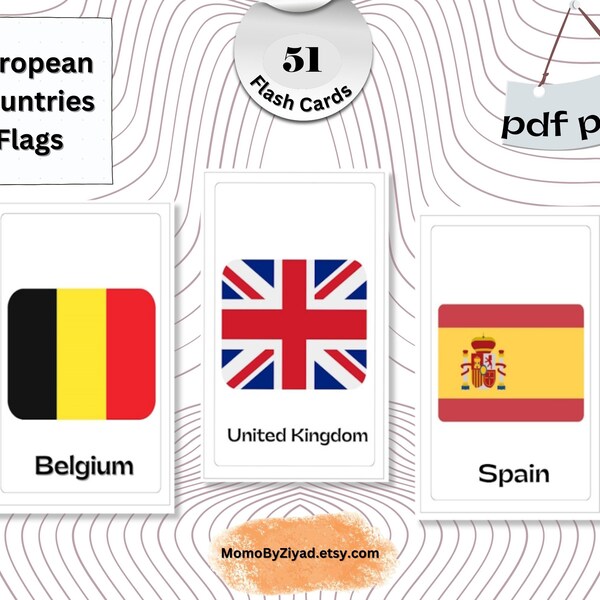 European Countries Flags Flash Cards - Etsy
