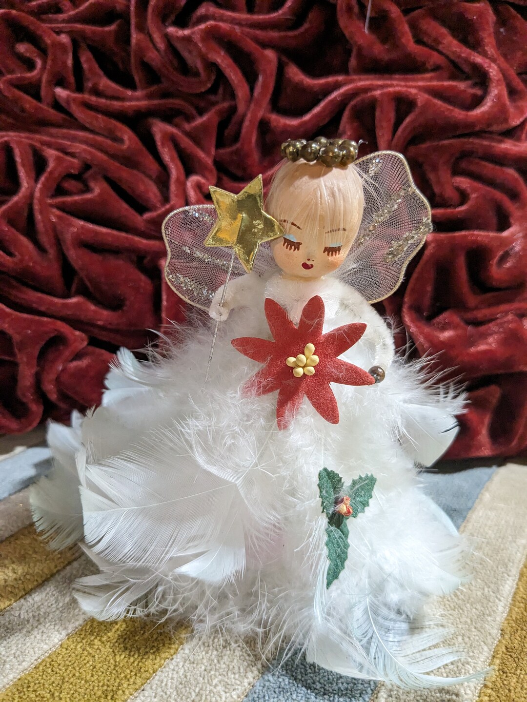 Beautiful Antique Christmas Tree Topper Angel White Feathers - Etsy