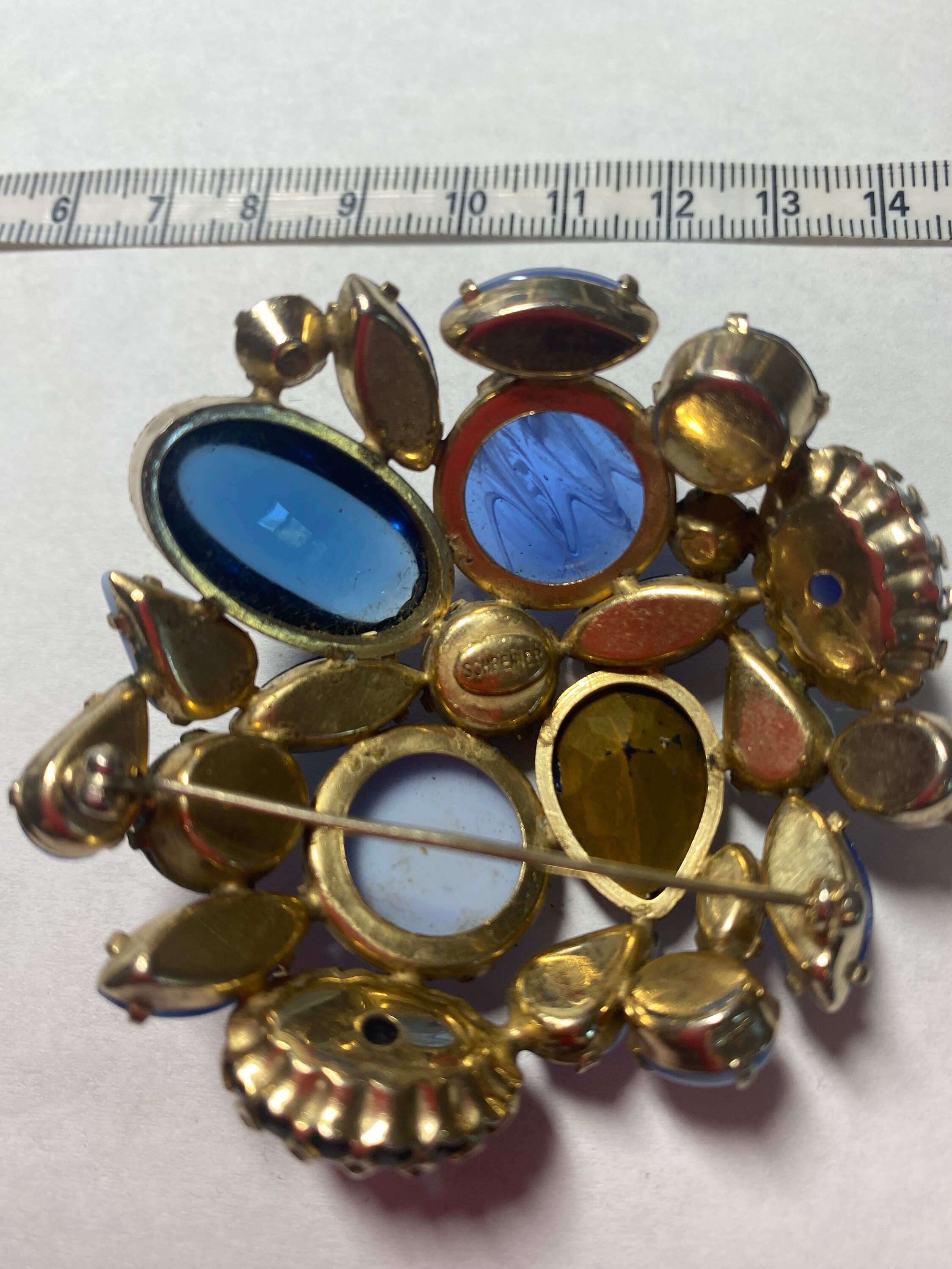 ABSOLUTELY GORGEOUS Vintage Blue & Gold Signed Schreiner Brooch ...