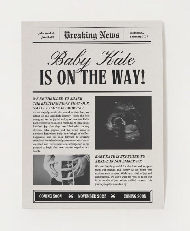 Digital Pregnancy Announcement - Vintage Newspaper Baby Announcement ...