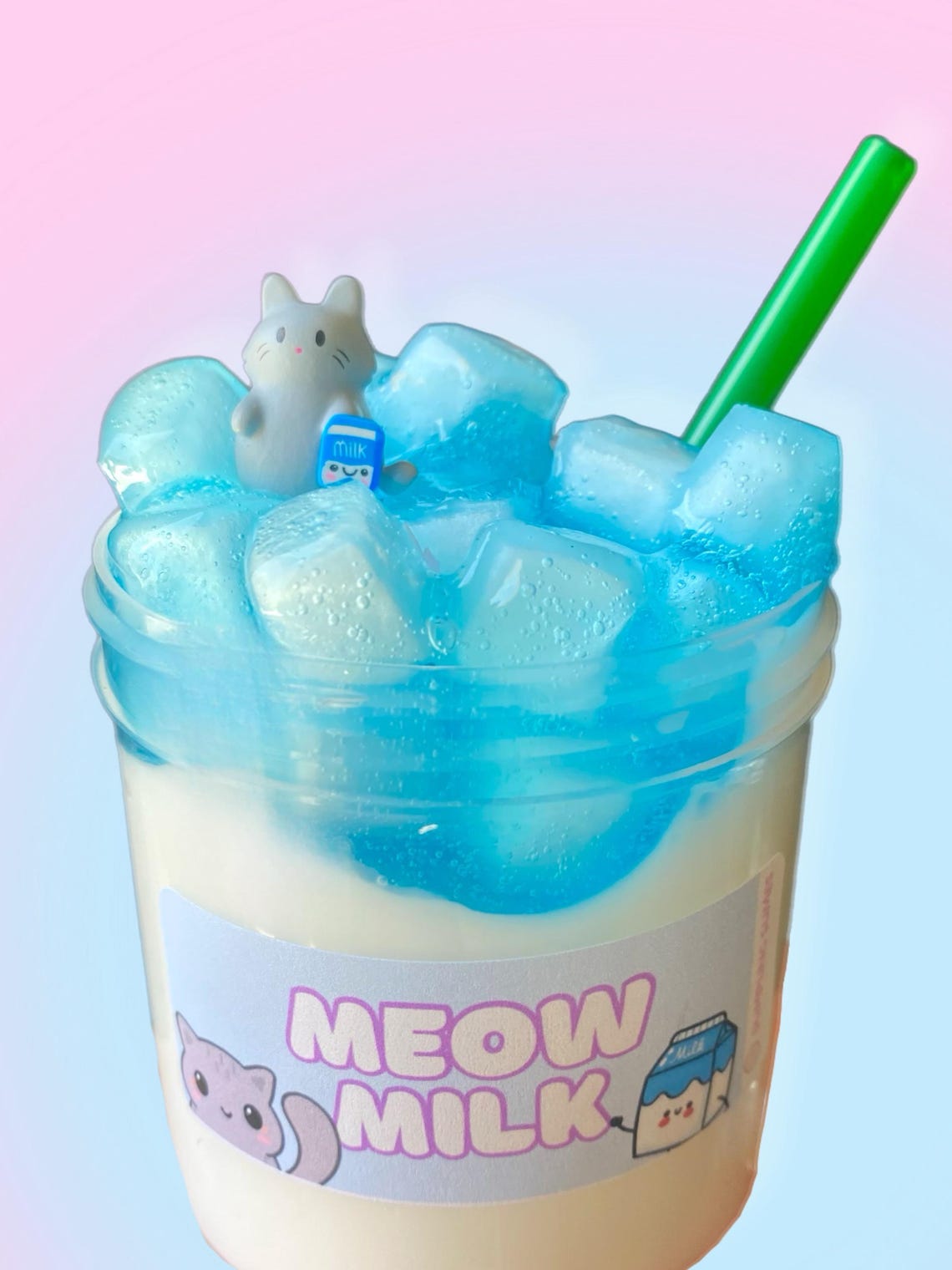 Meow Milk Slime: Thick & Glossy Jelly Cube Slime With Cat Charm - Etsy