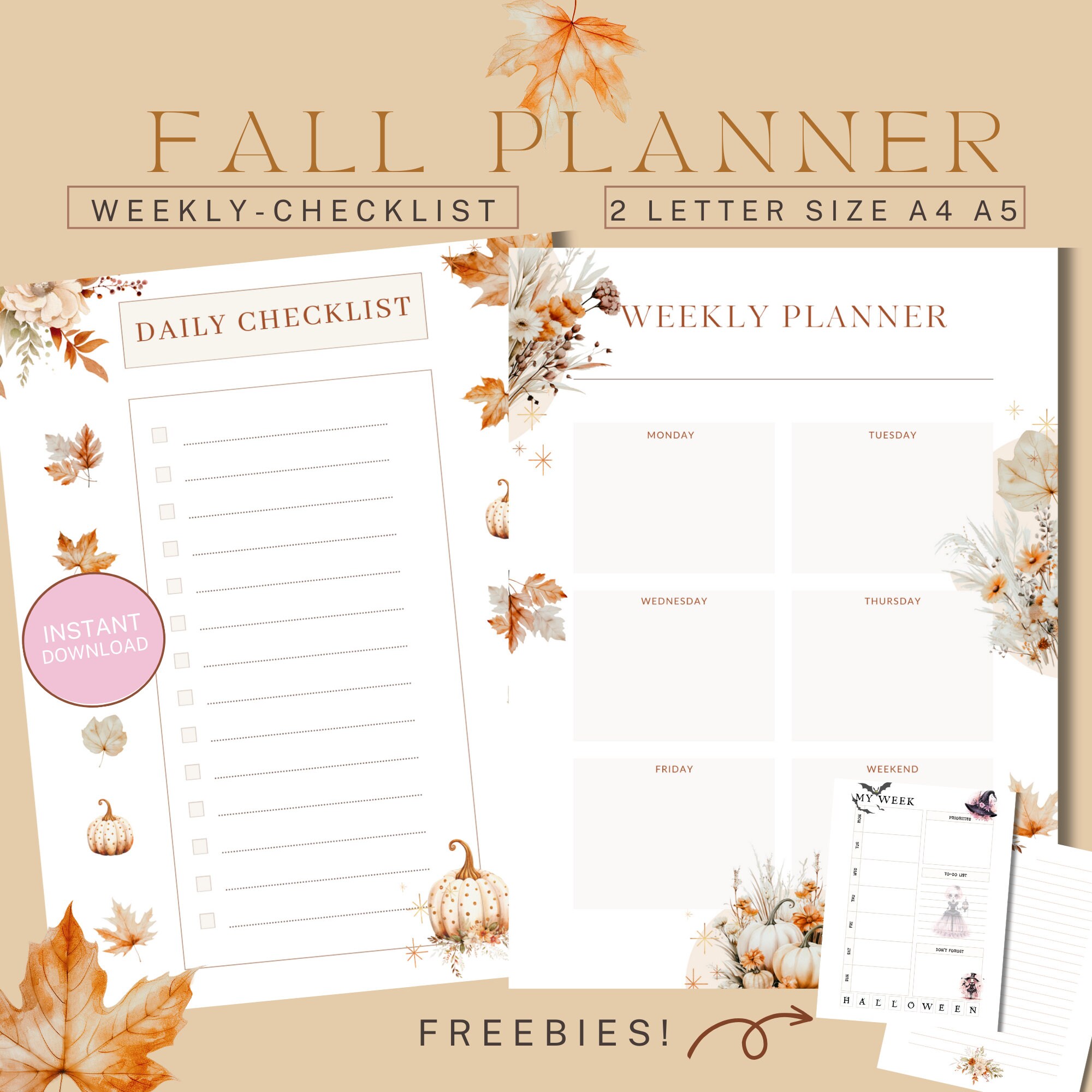 Autumn Weekly Planner: Fall Checklist, Daily Organizer (printable PDF ...