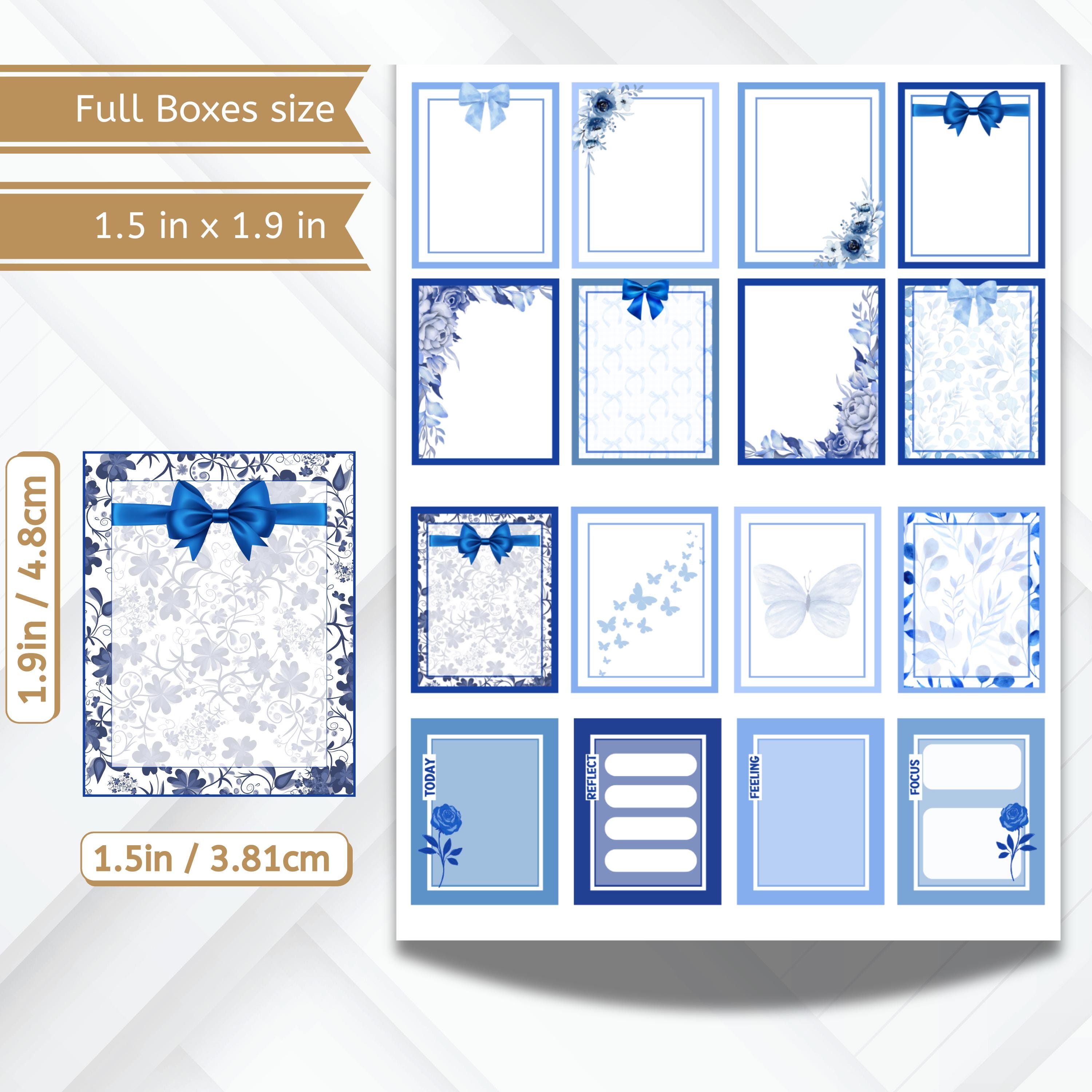 Blue FLORAL BOXES Printable Planner Stickers. Aesthetic Journaling ...