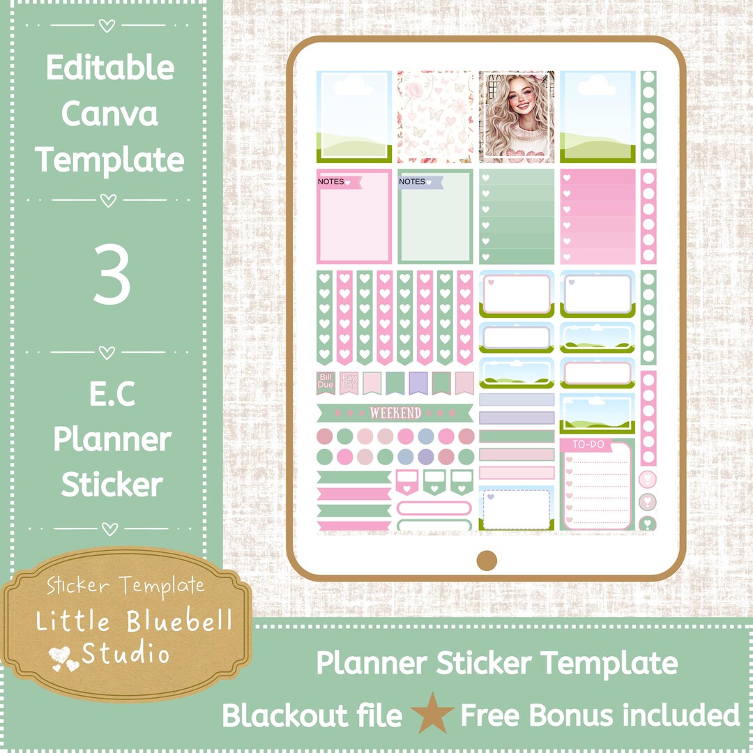 Canva Sticker Template, Editable Planner Sticker Template, Erin Condren ...
