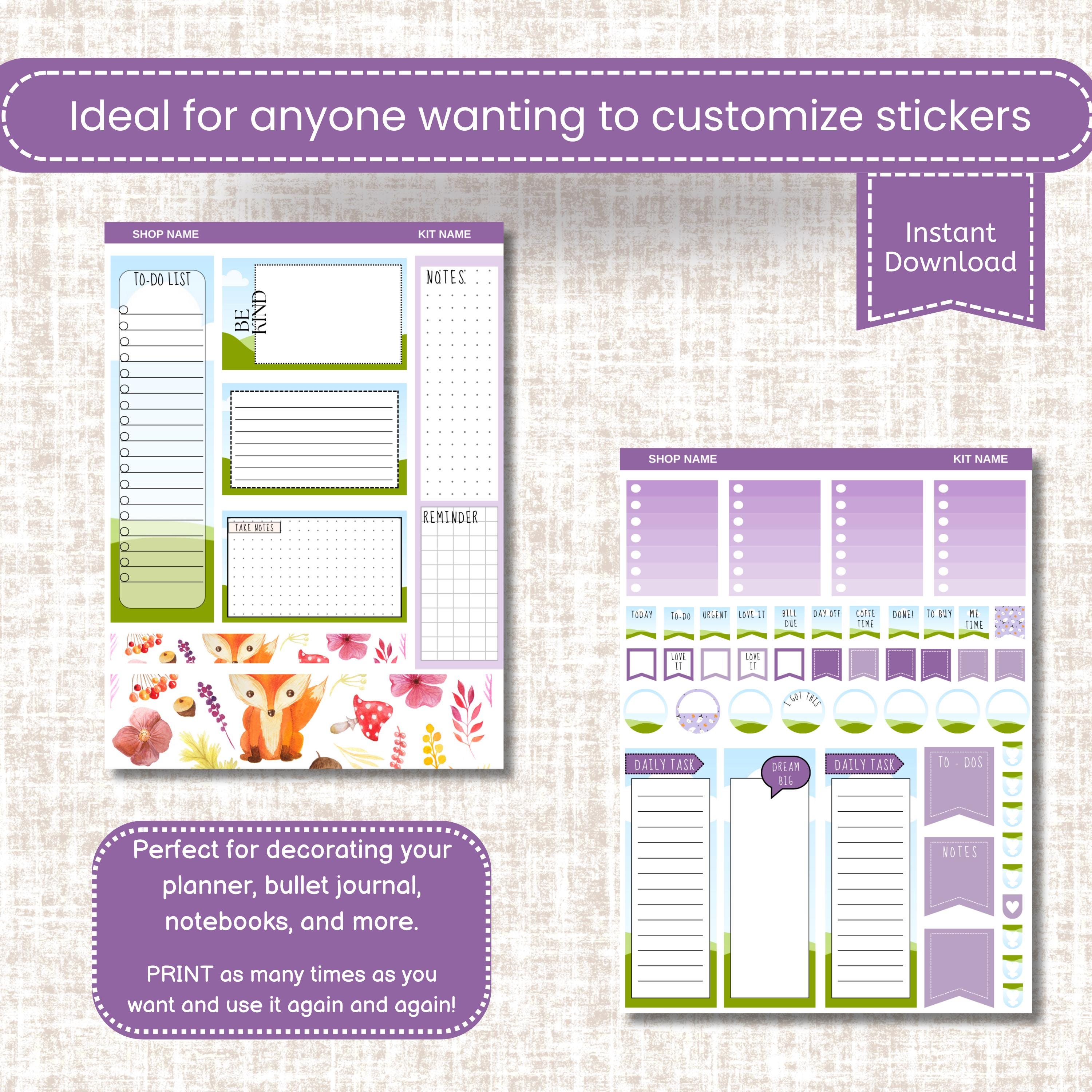 Editable Planner Sticker Template: DIY Journaling Stickers, Canva ...