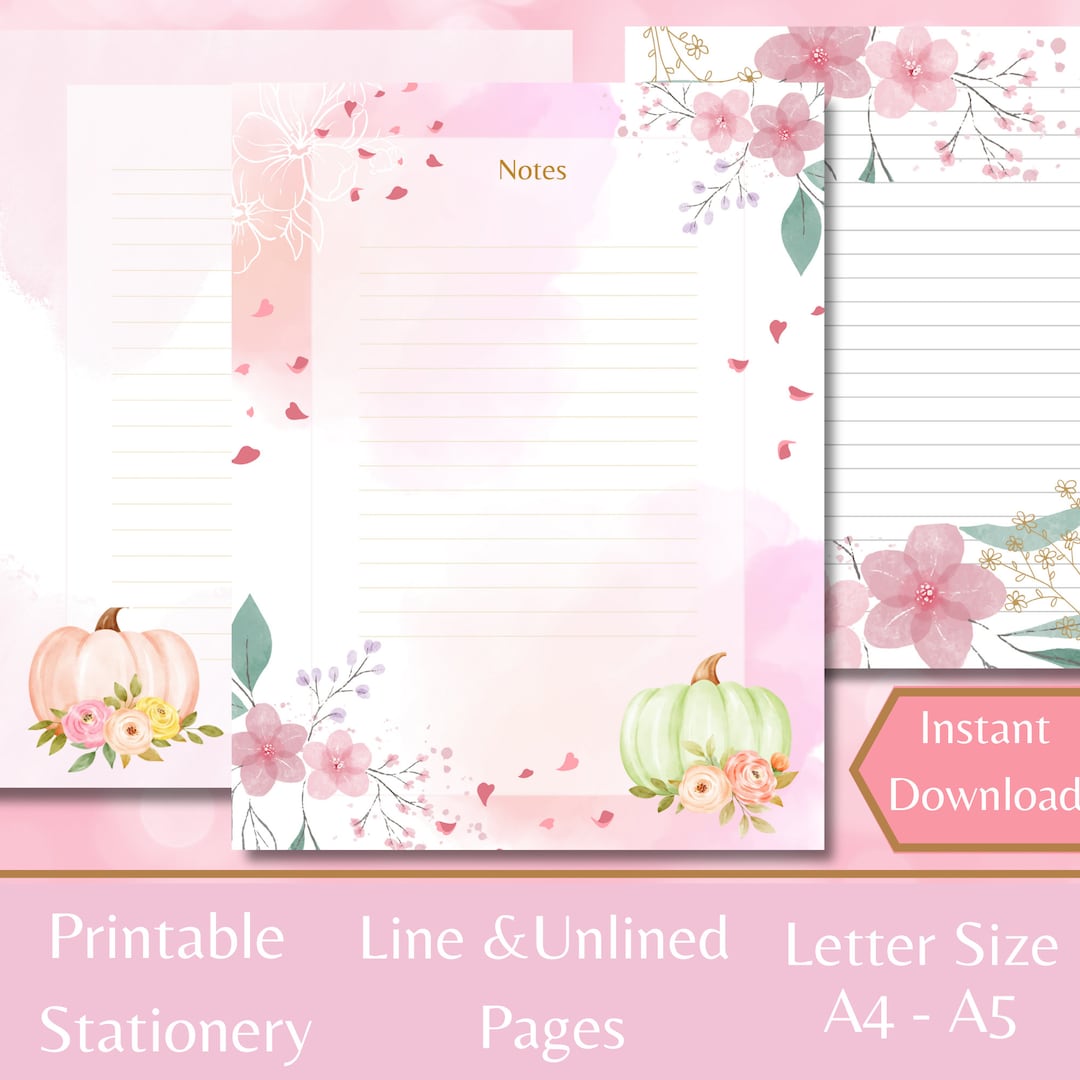 Fall Pumpkin Stationery Autumn Printable Stationery Lined and - Etsy