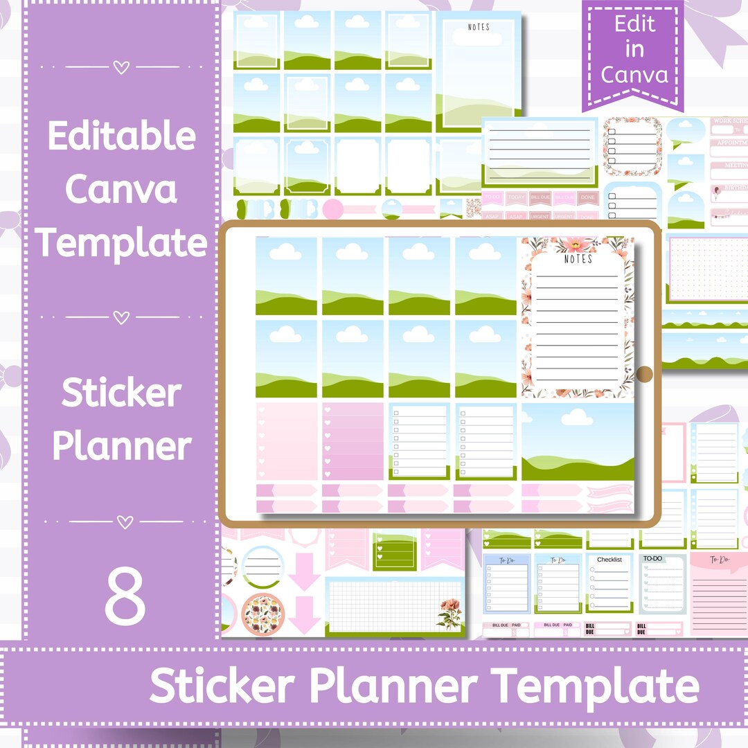 Editable Sticker Planner Template, Canva Sticker Template, Pretty ...