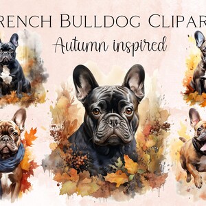 Watercolor French Bulldog Clipart Autumn Inspired - Etsy