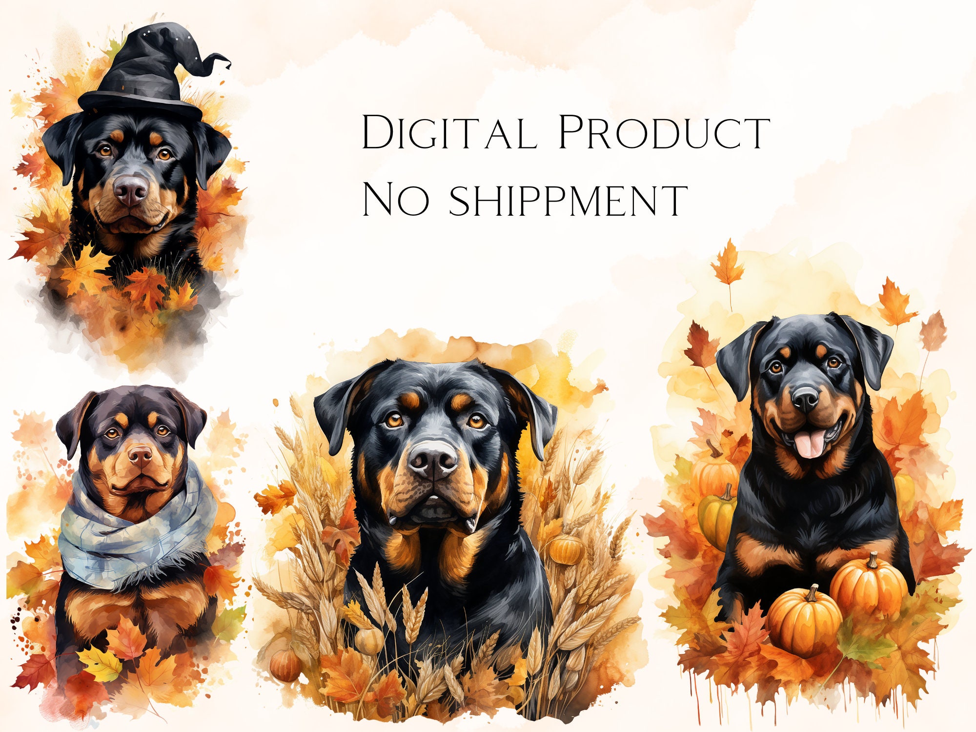 Watercolor Rottweiler Clipart Autumn Inspired - Etsy
