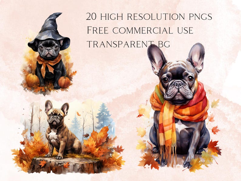 Watercolor French Bulldog Clipart Autumn Inspired - Etsy