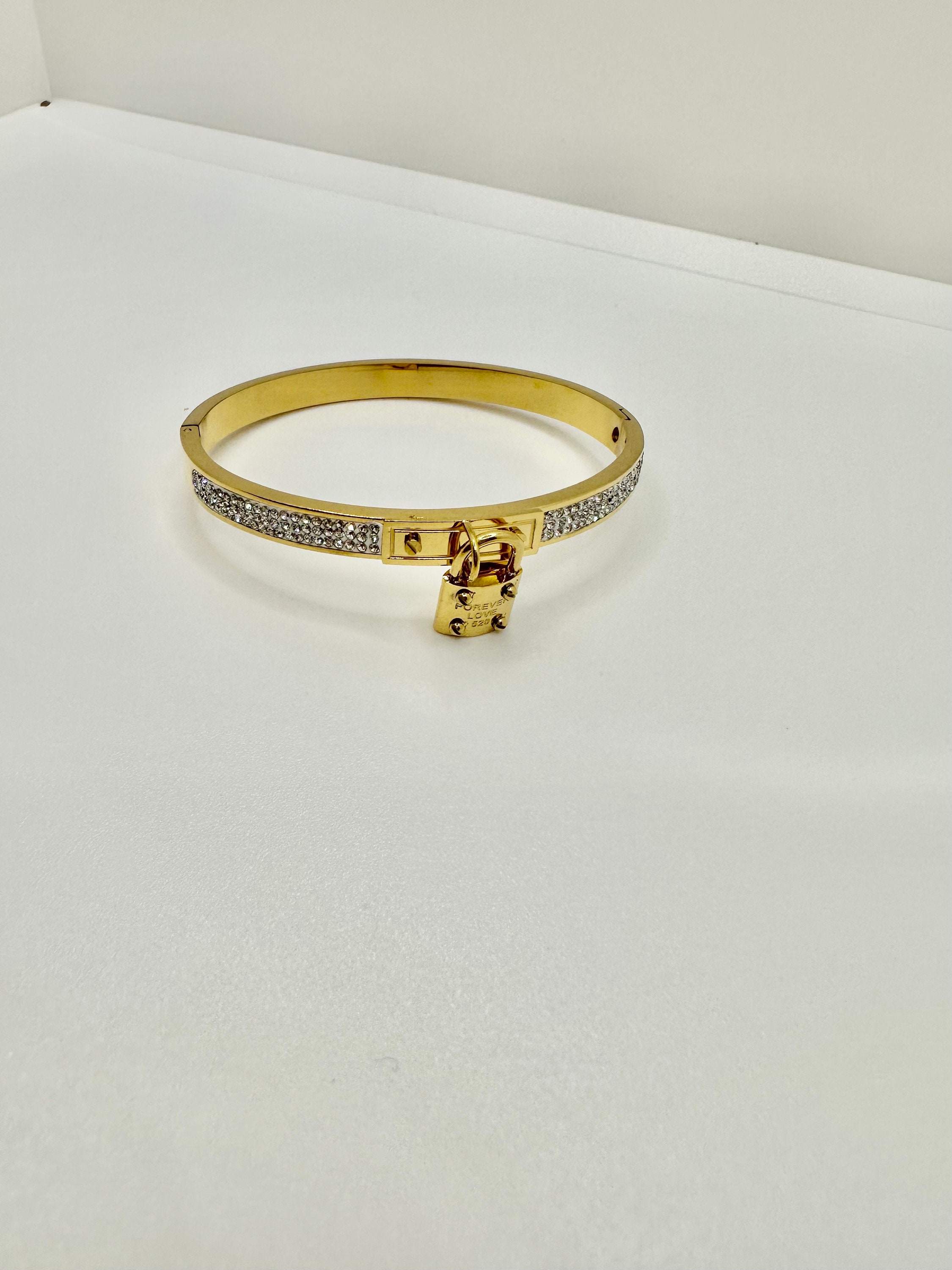 Elegant Gold-plated Forever Love Lock Bracelet With Sparkling Crystals ...