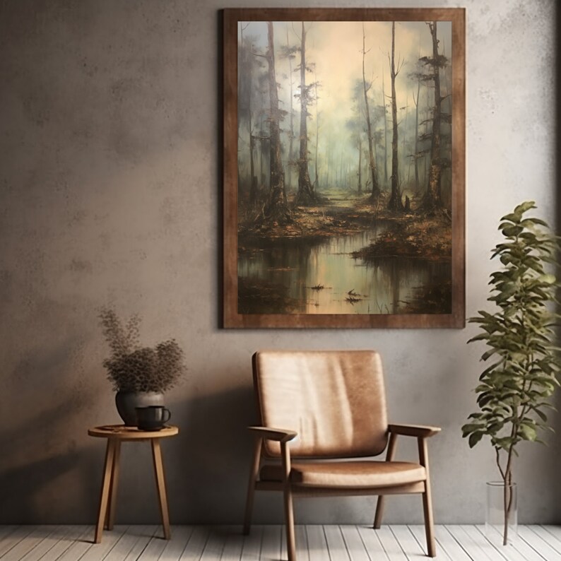 Swamp Vintage, Oil Painting, Digital Download,swamp Art, Nature Green ...