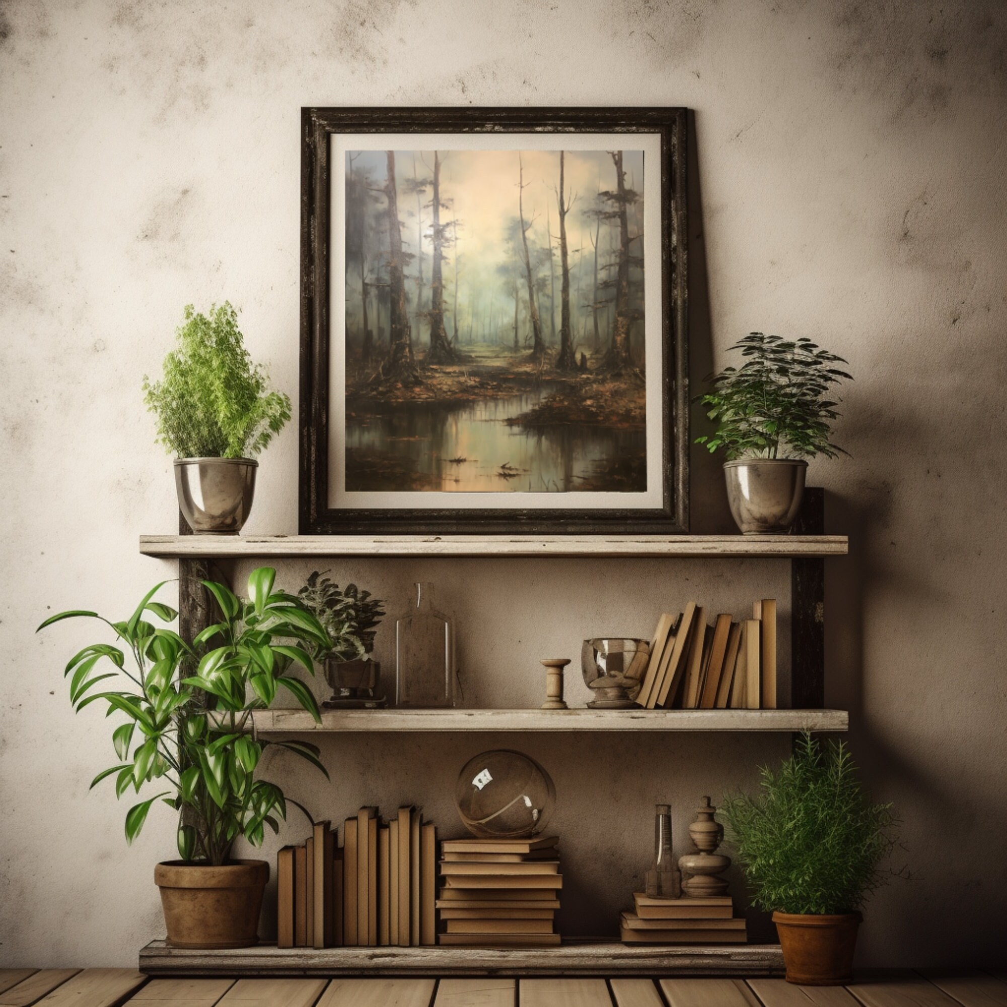 Swamp Vintage, Oil Painting, Digital Download,swamp Art, Nature Green ...