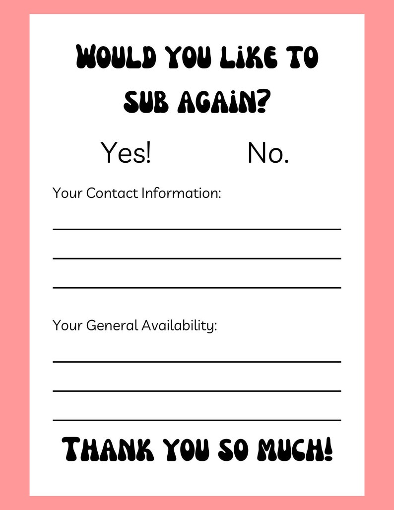 Printable Sub Plan Binder - Etsy