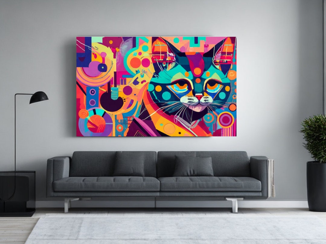 Psychedelic Trippy DMT, Abstract Cat Wall Art Canvas. 16k High ...