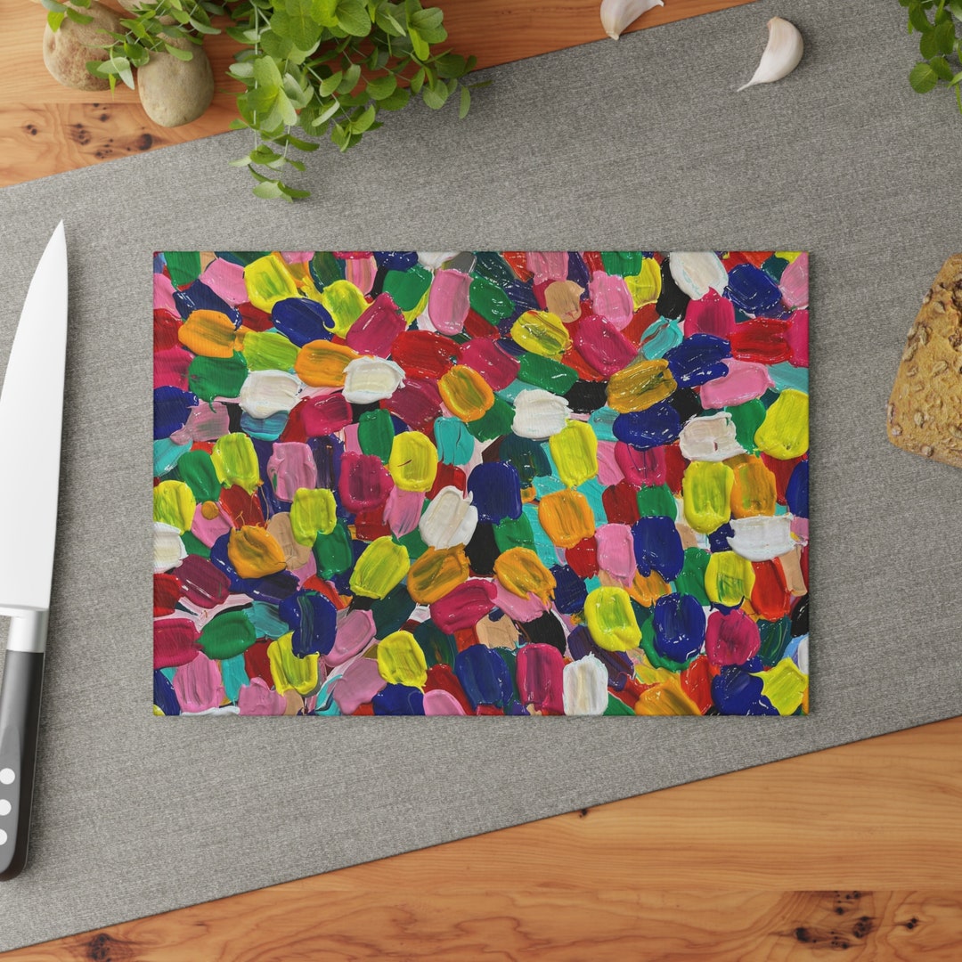 Color Confetti Original Painting Glass Cutting Board - Etsy