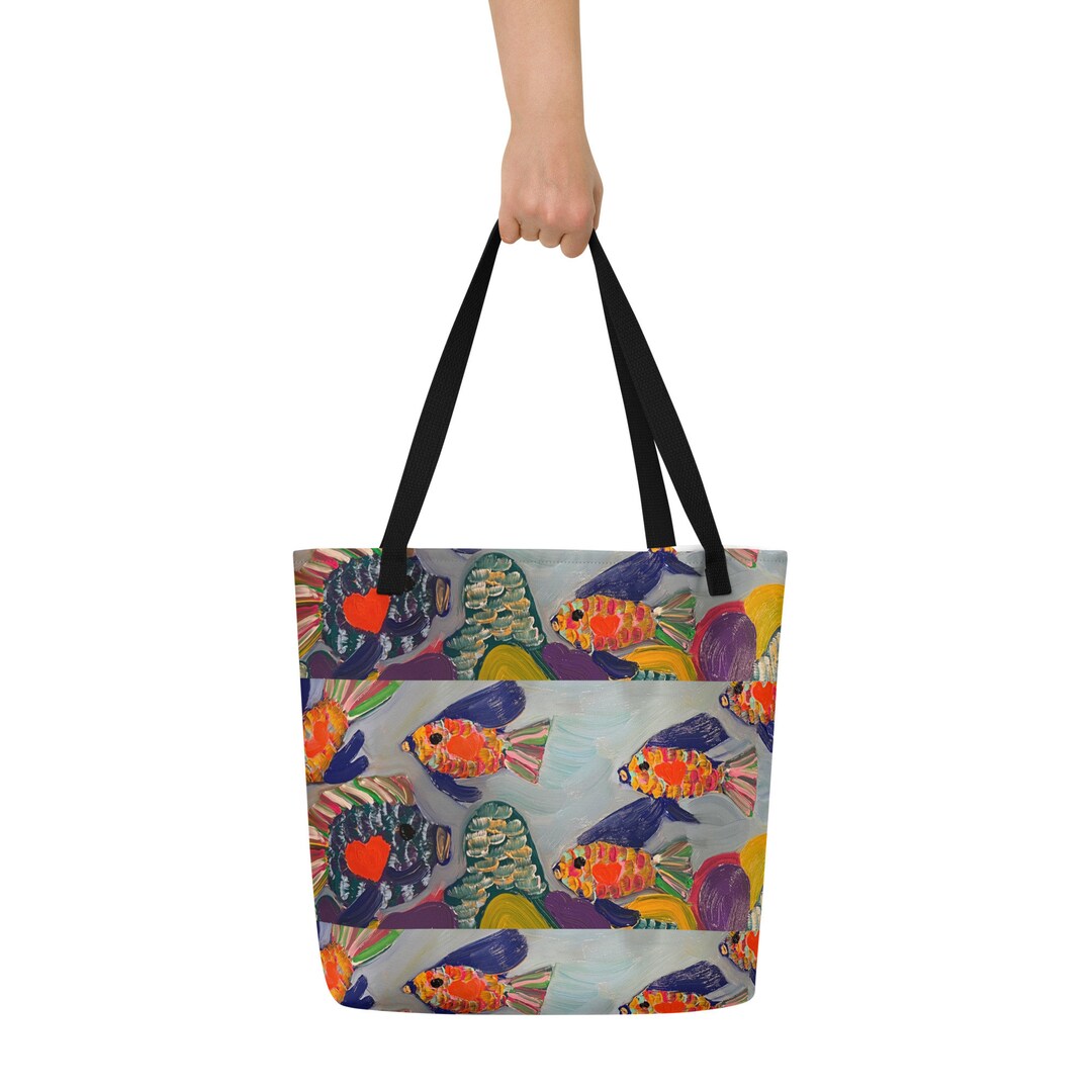 Joy Fish Original Painting All-over Print Large Tote Bag - Etsy