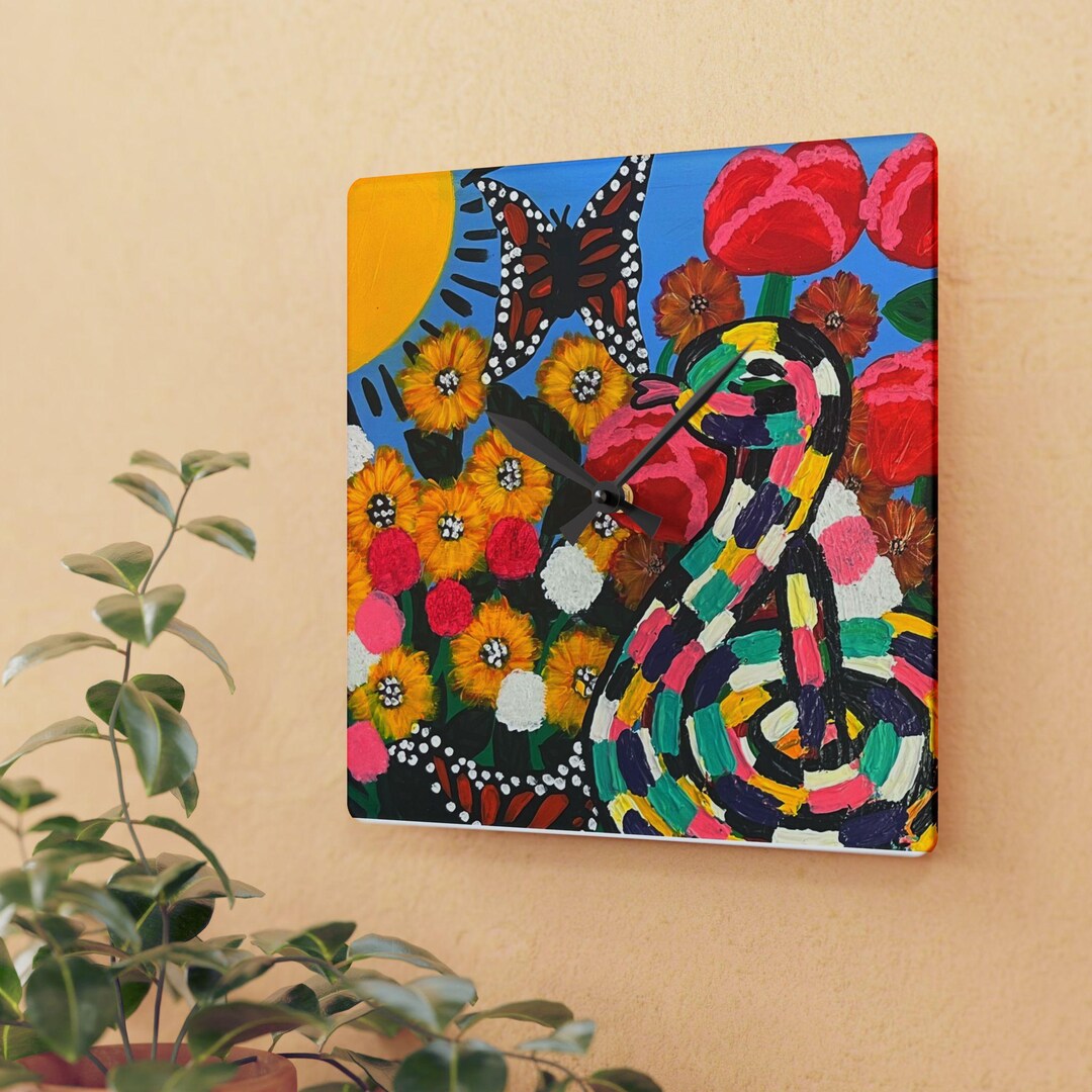 Sacred Snake Acrylic Wall Clock, Artist Tara Crowder Painting, Unique ...