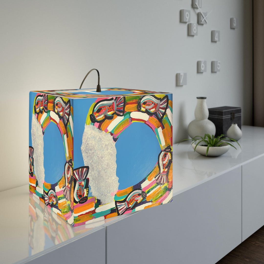Cube Lamp, Waves of Change Original Painting by Tara Crowder Light ...