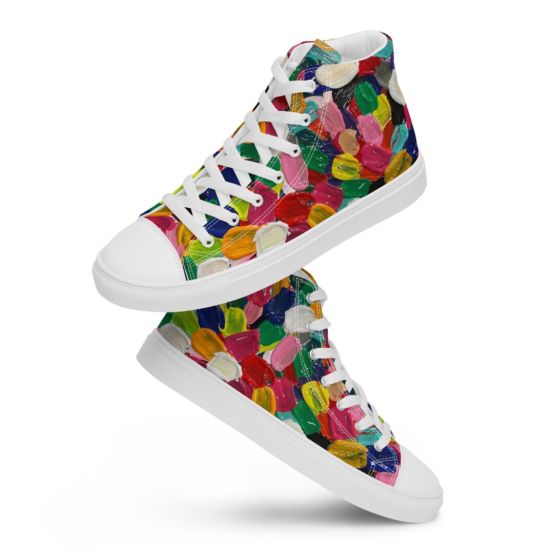 Color Confetti Original Painting Women’s High Top Canvas Shoes ...