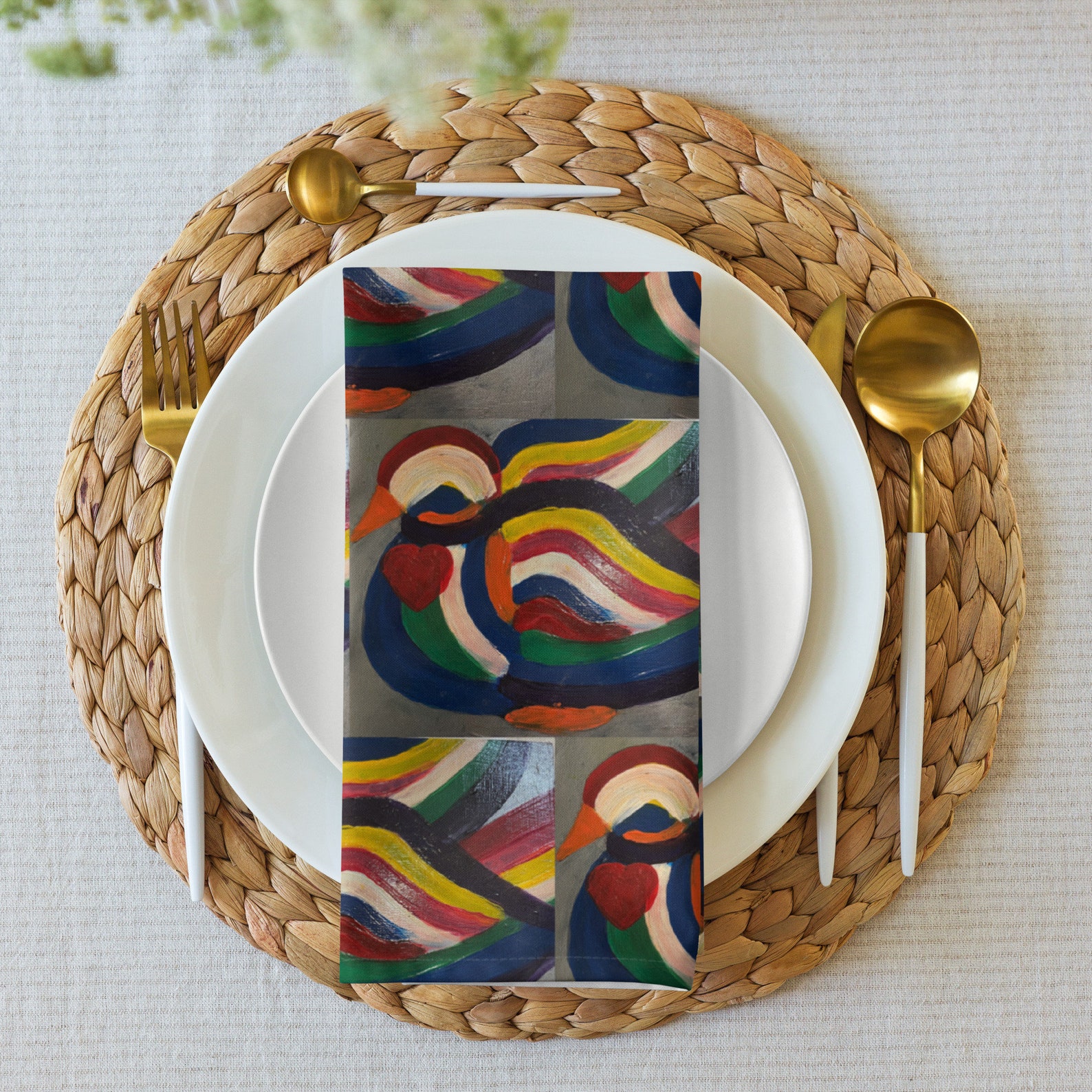 Joy Duck Original Print Cloth Napkin Set Table Decor Hand - Etsy