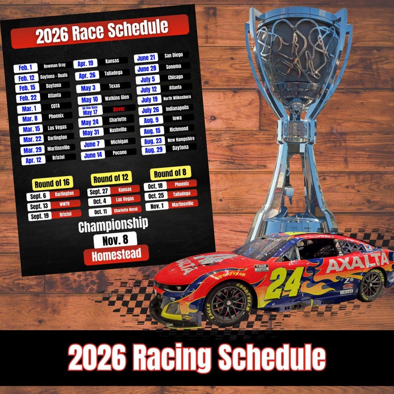 Nascar Cup Schedule, 2026 Nascar Schedule, Fill in the Blank Schedule ...