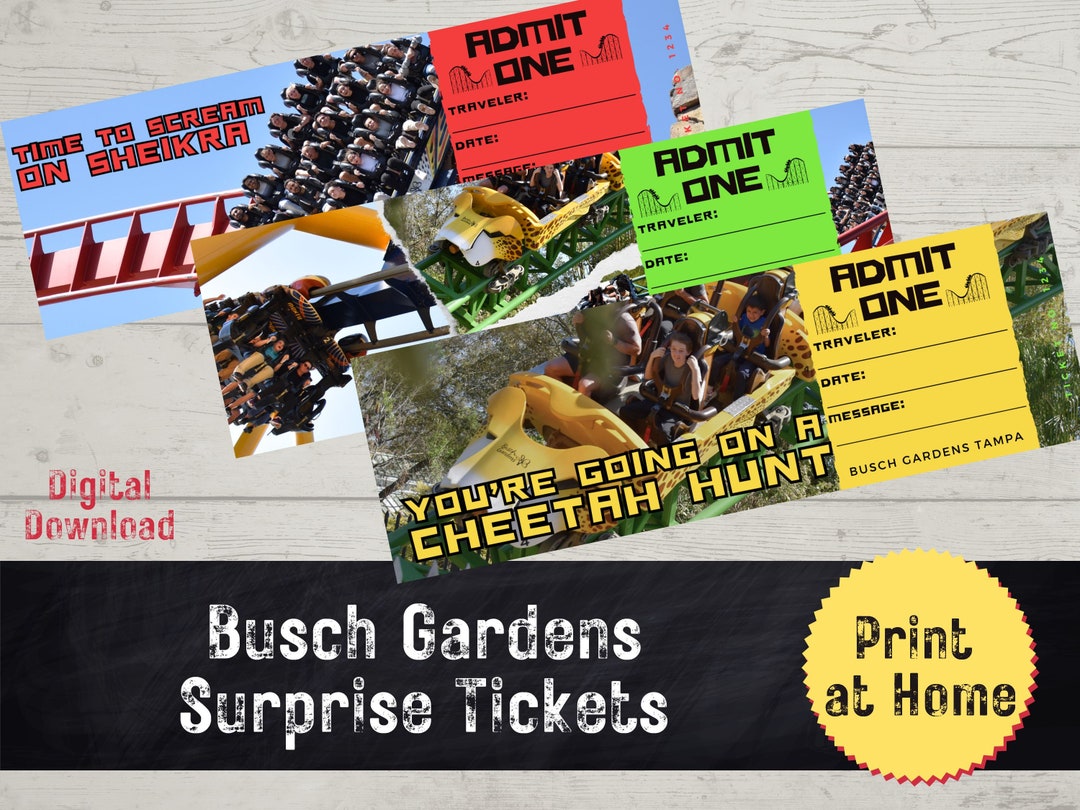 Busch Gardens Printable Reveal Ticket, Surprise Vacation Gift, Print at ...