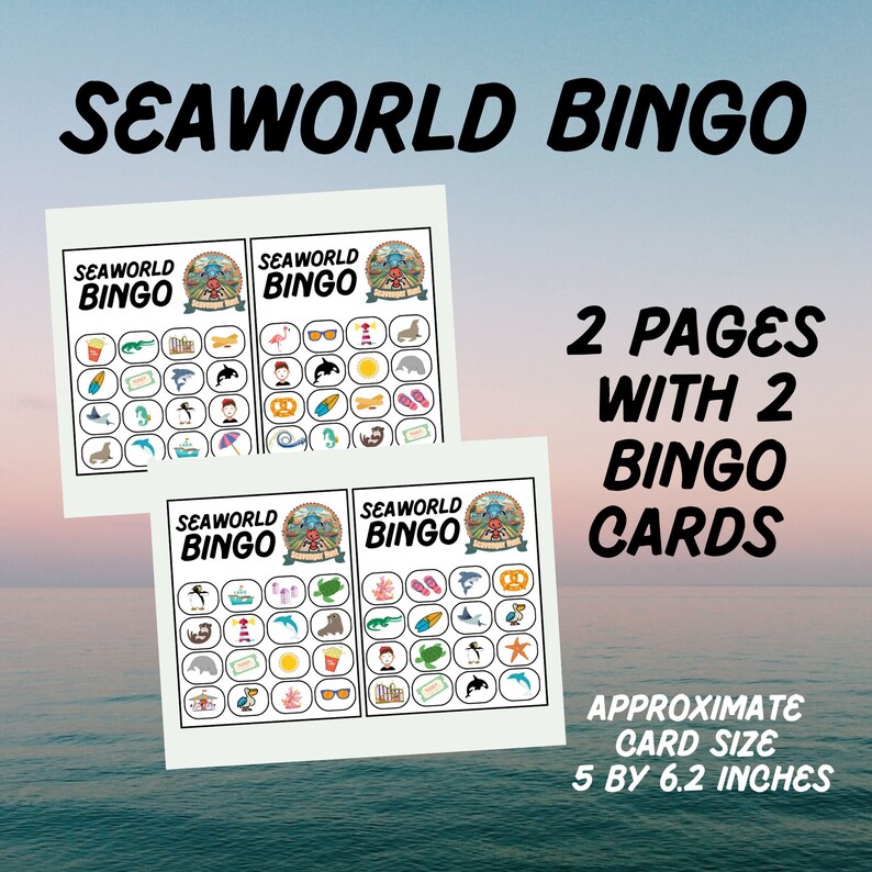Seaworld Bingo Cards, Theme Park Bingo, Printable Bingo Cards, Florida ...