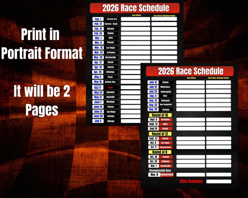 Nascar Cup Schedule, 2026 Nascar Schedule, Fill in the Blank Schedule ...