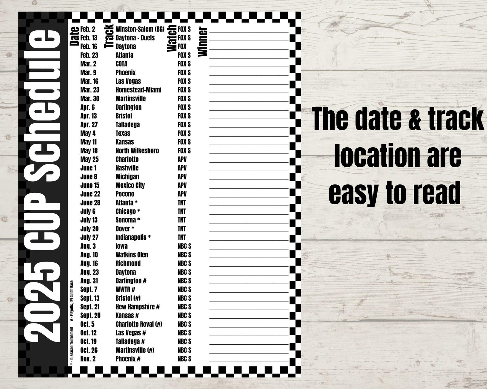 Nascar Cup Schedule, 2025 Nascar Schedule, Fill in the Blank Schedule ...