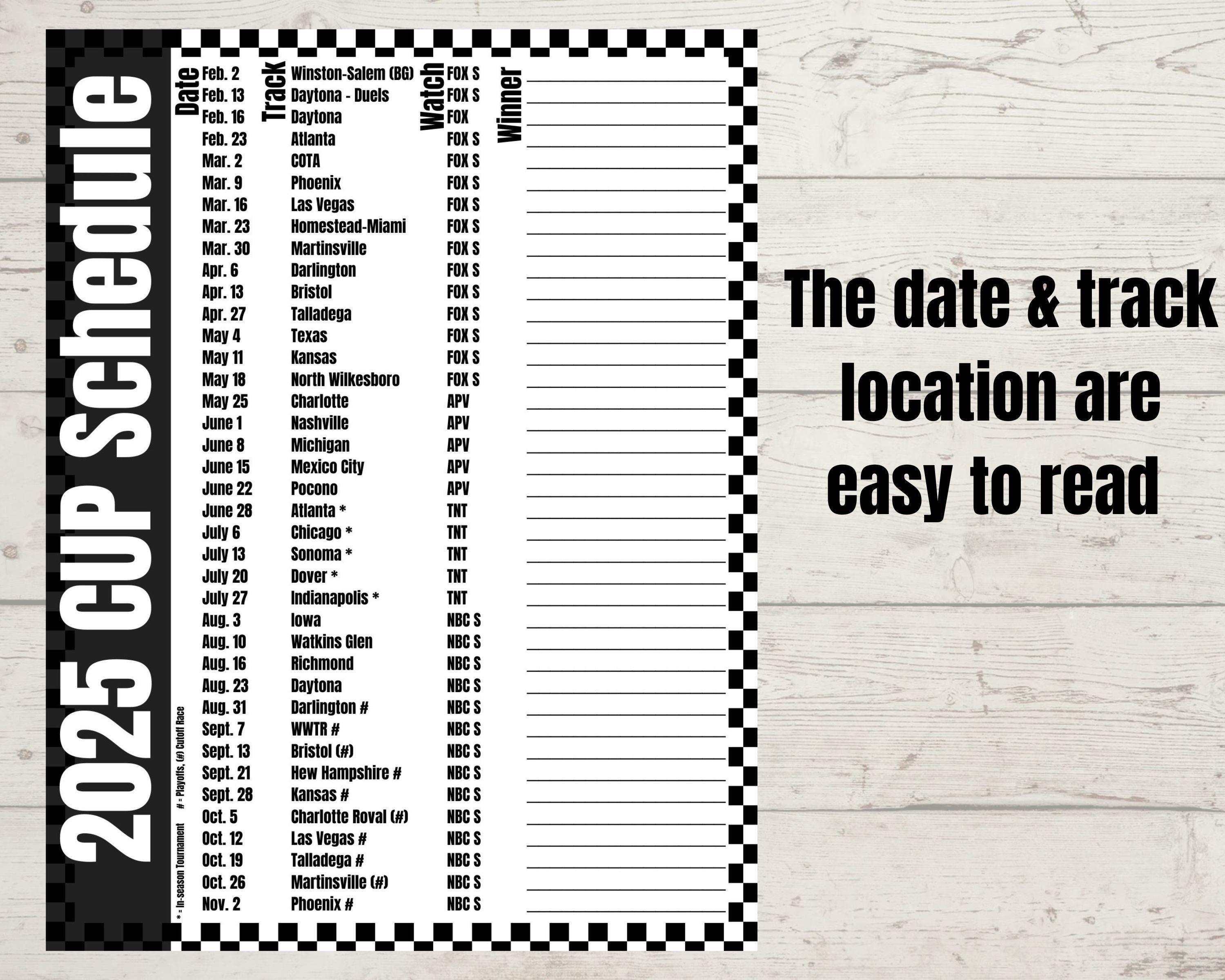 Nascar Cup Schedule, 2025 Nascar Schedule, Fill in the Blank Schedule ...